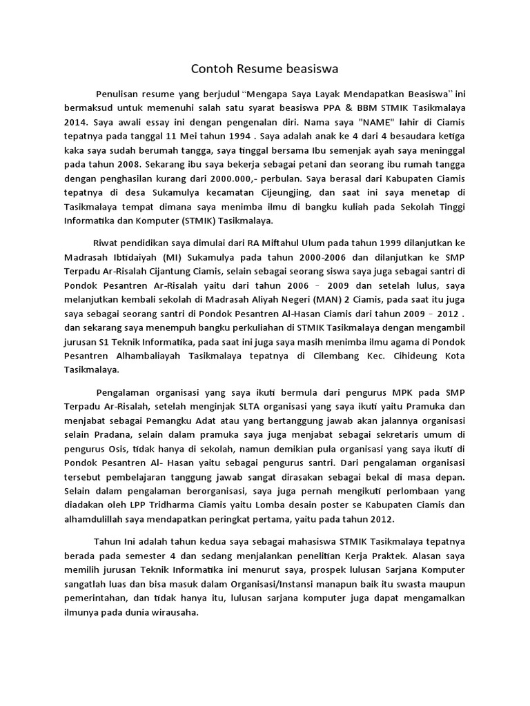 Contoh Essay Beasiswa | PDF