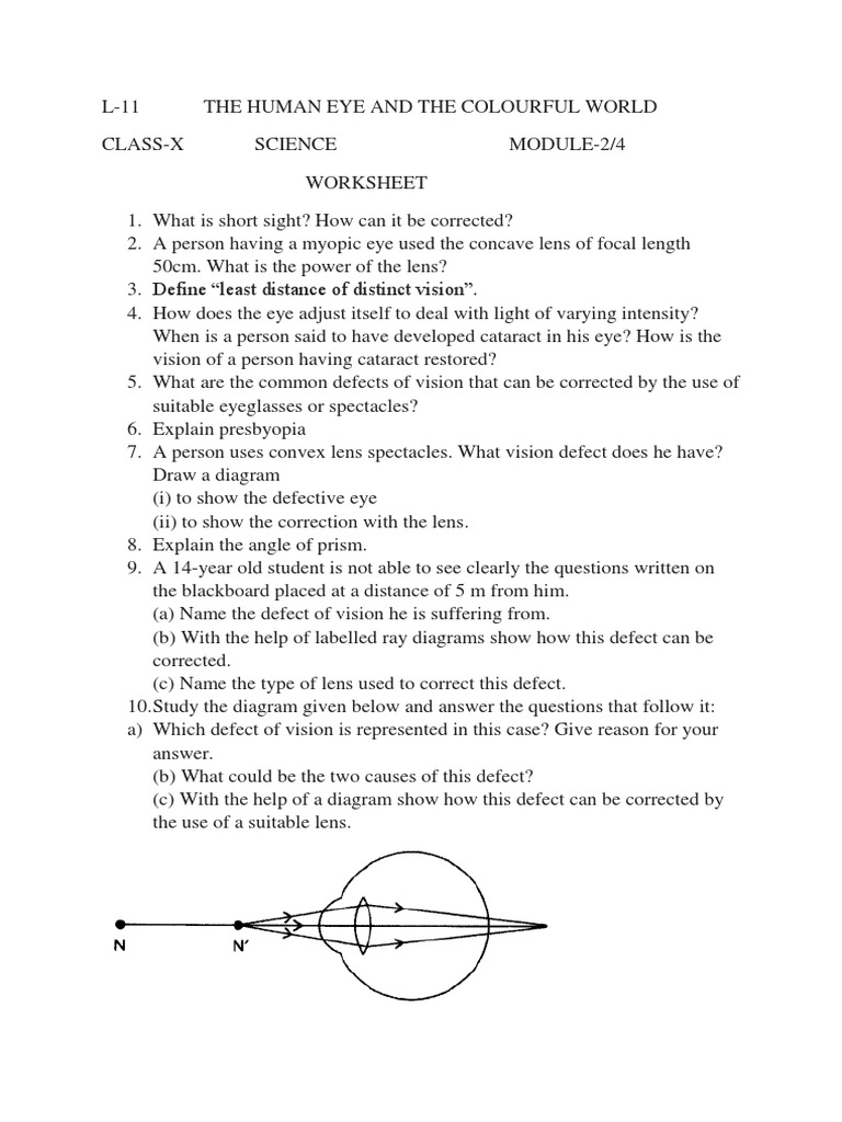 The Human Eye and The Colourful World Worksheet-Mod-2 10th | PDF