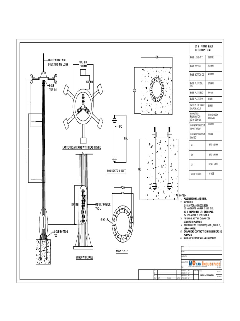 25m High Mast Pole Foundation Drawing | PDF | Industrial Processes ...