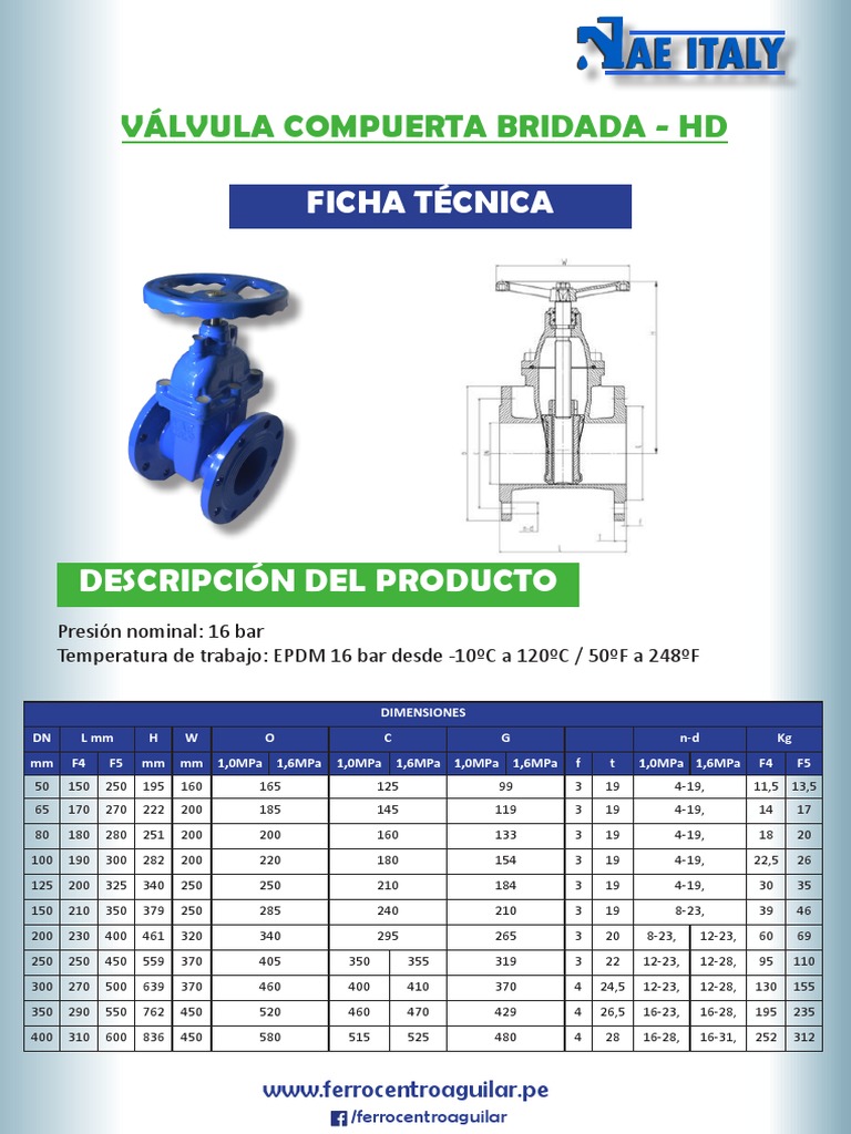 Ficha Técnica Válvula Compuerta Bridada | PDF