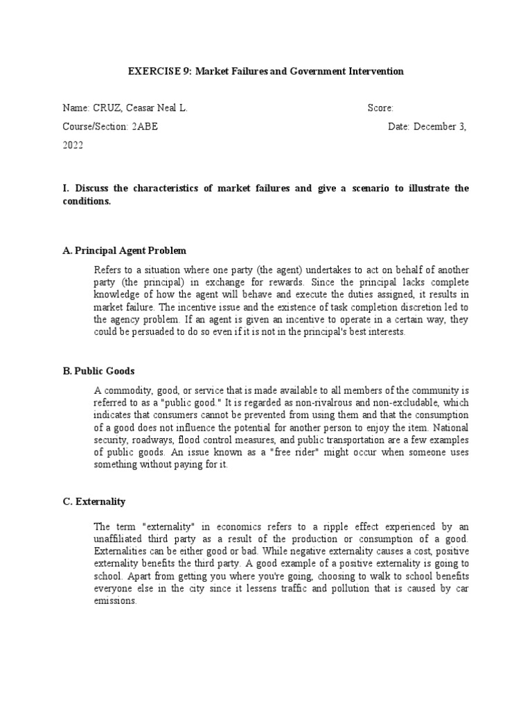 Market Failures and Government Intervention | PDF | Finance & Money ...