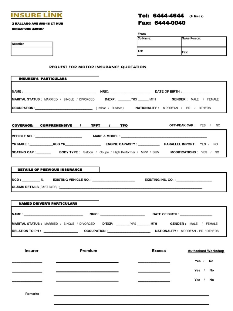 Motor Quotation form | PDF