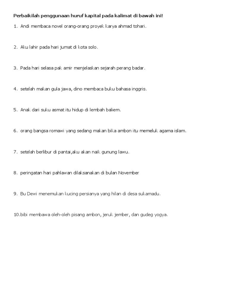 KELAS 7_SOAL HURUF KAPITAL DAN TANDA BACA (Senin, 3 April 2023) | PDF