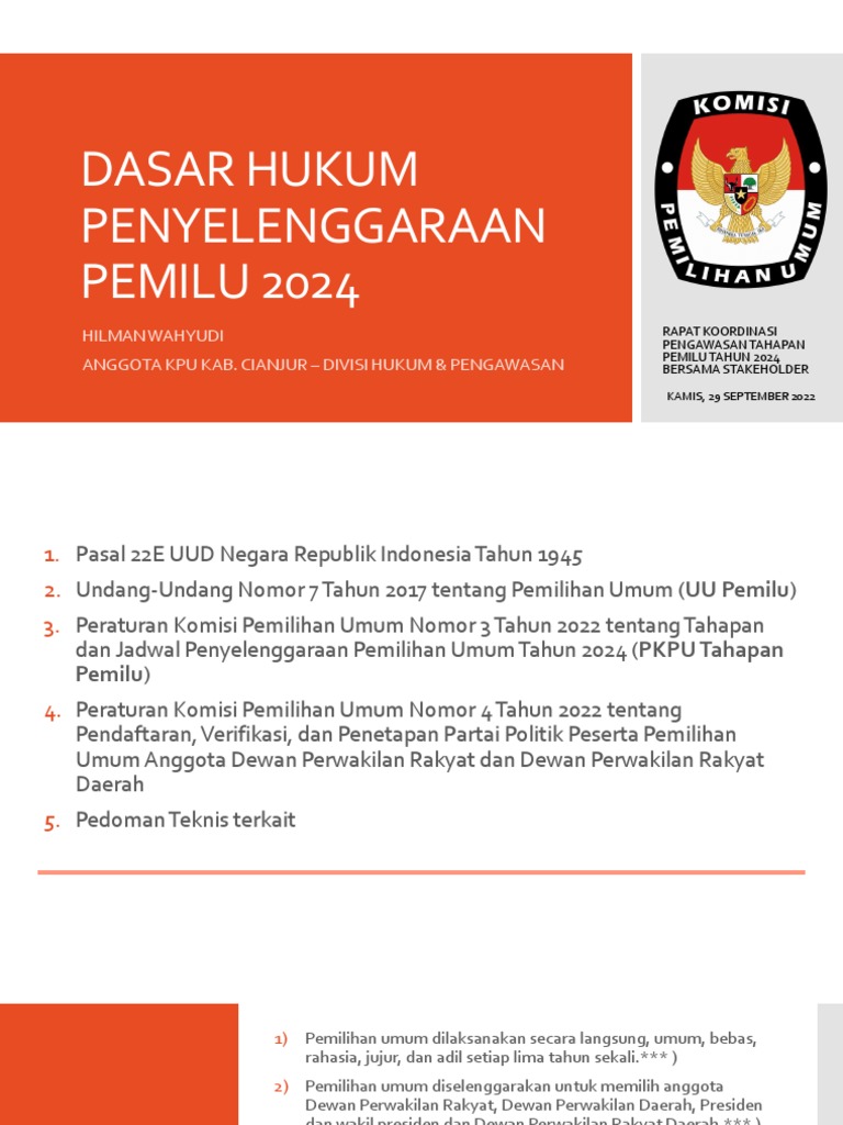 Dasar Hukum Tahapan Pemilu 2024 | PDF
