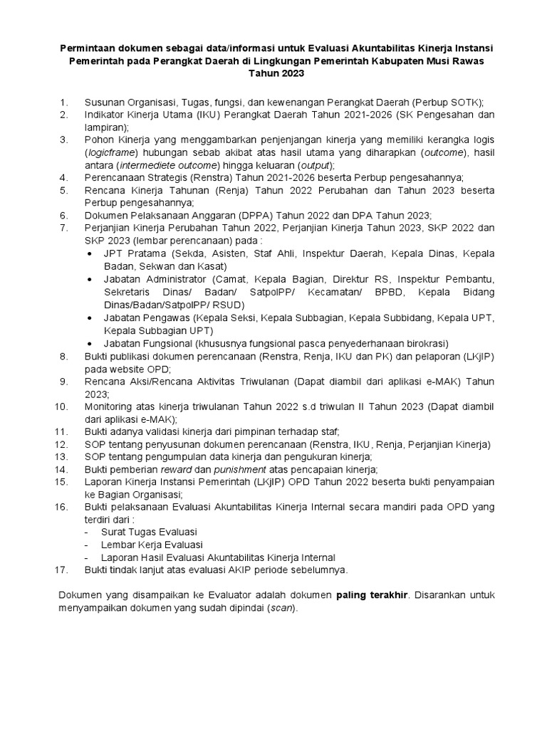 Permintaan Dokumen EvAKIP 2023 | PDF