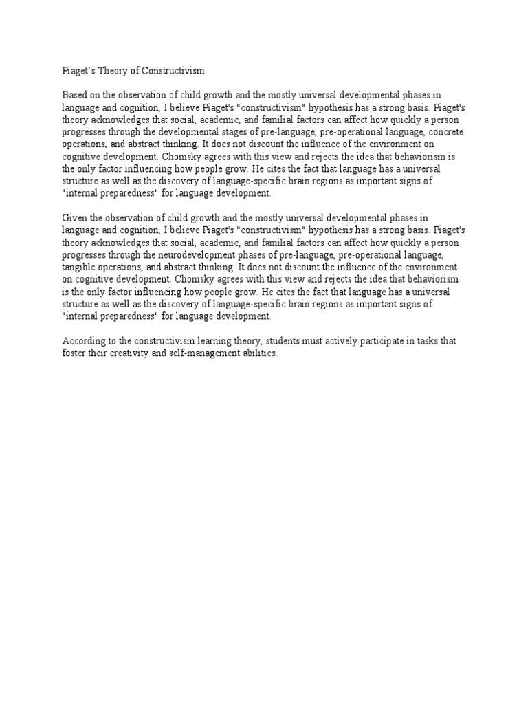 Piaget's Theory of Constructivism | PDF | Self-Improvement | Wellness