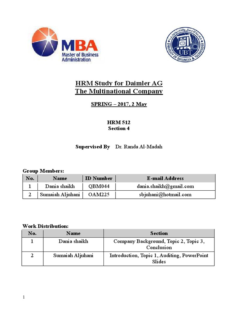 HRM Study For Daimler AG - HRM Final Project | PDF | Human Resource Management | Car