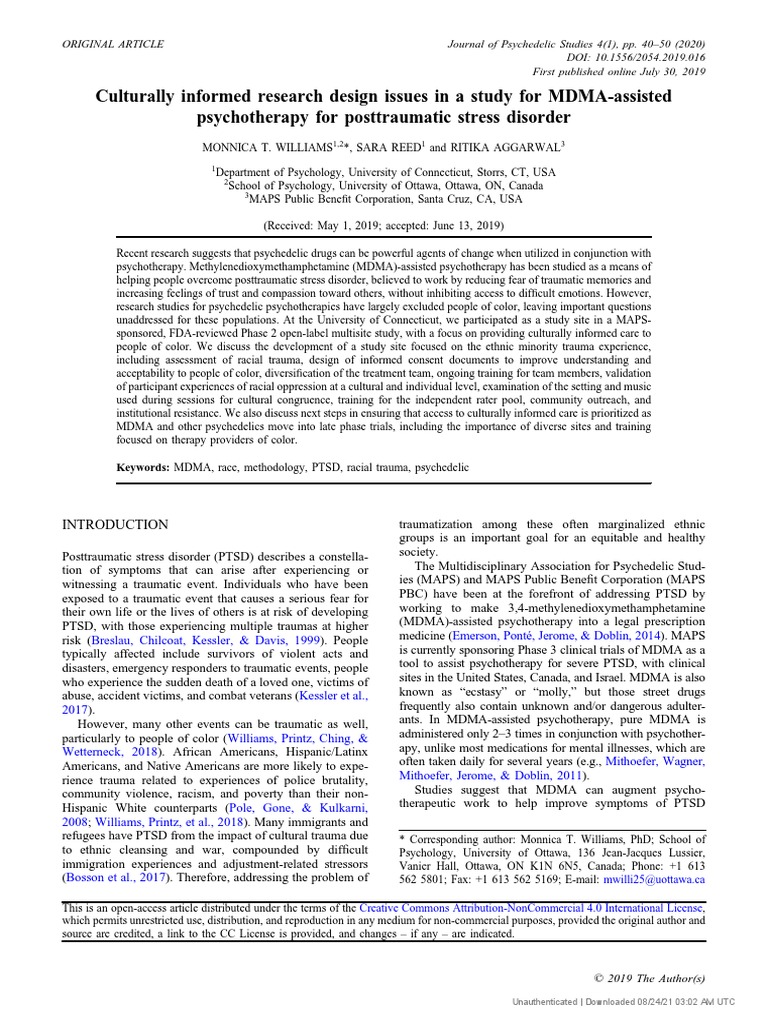 Culturally Informed Research Design Issues in A Study For MDMA-assisted ... Culturally Informed Research Design Issues in A Study For MDMA-assisted ...
