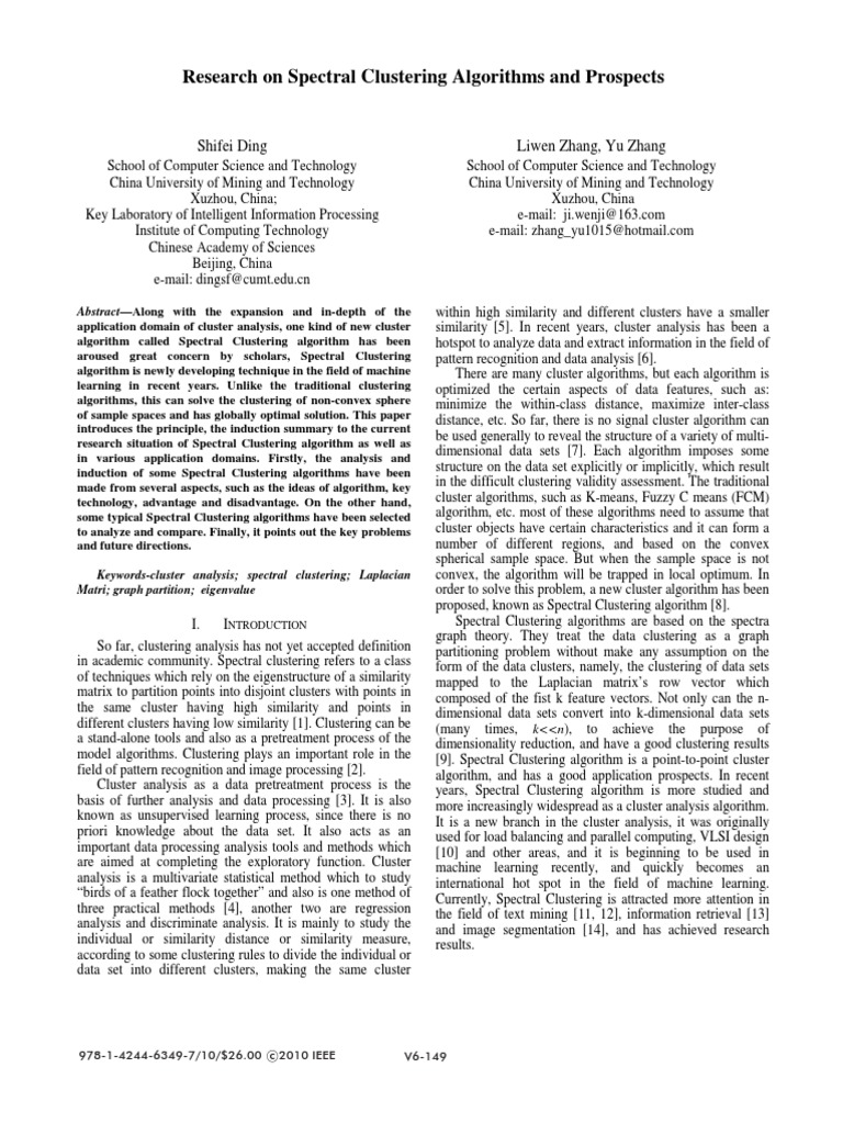 Research on Spectral Clustering Algorithms and Prospects | PDF