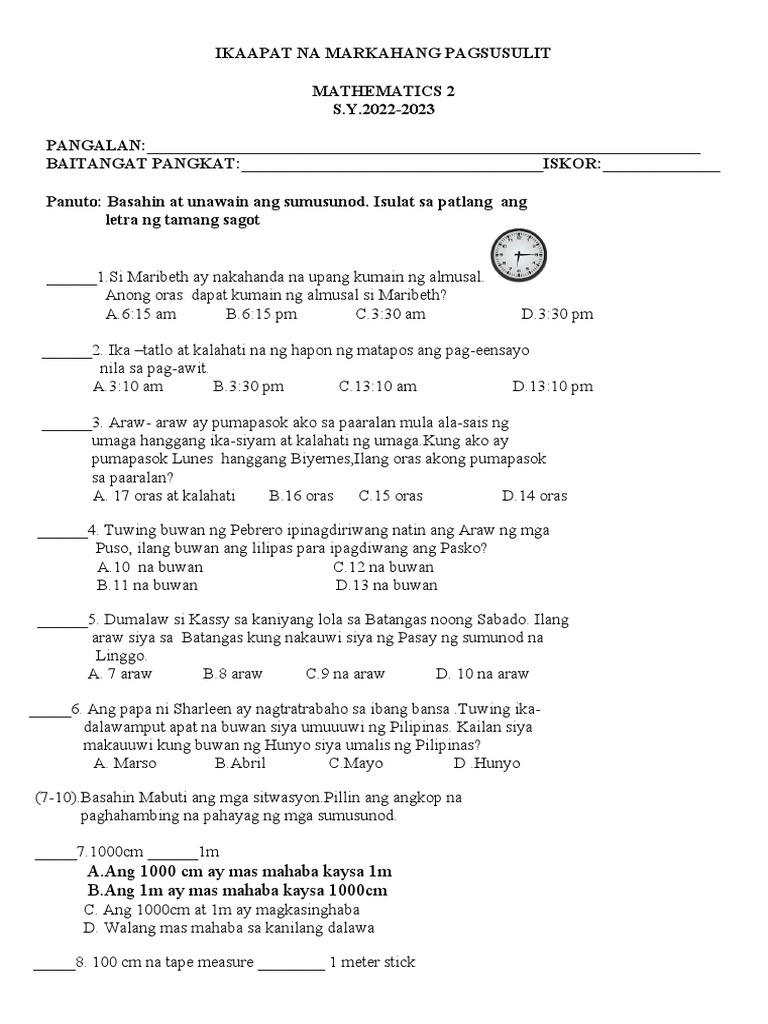 4th-Periodical Test-Math-22-23 | PDF