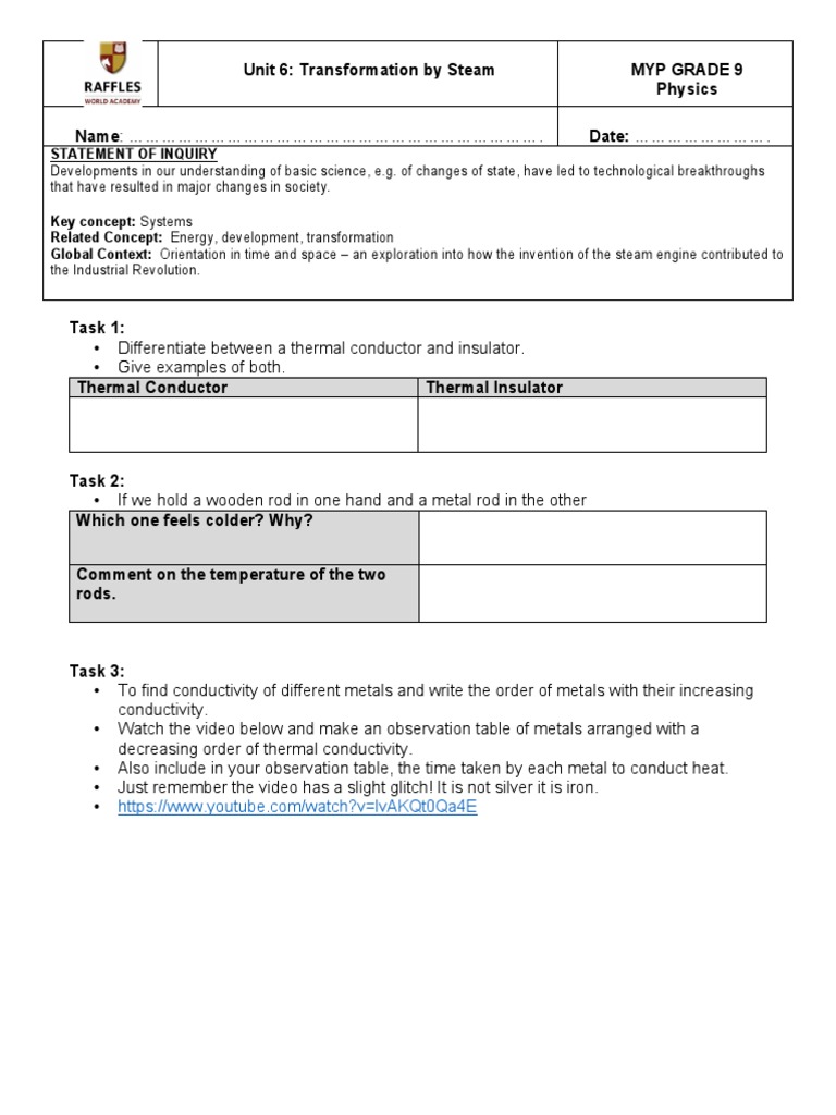 Conduction Worksheet | PDF