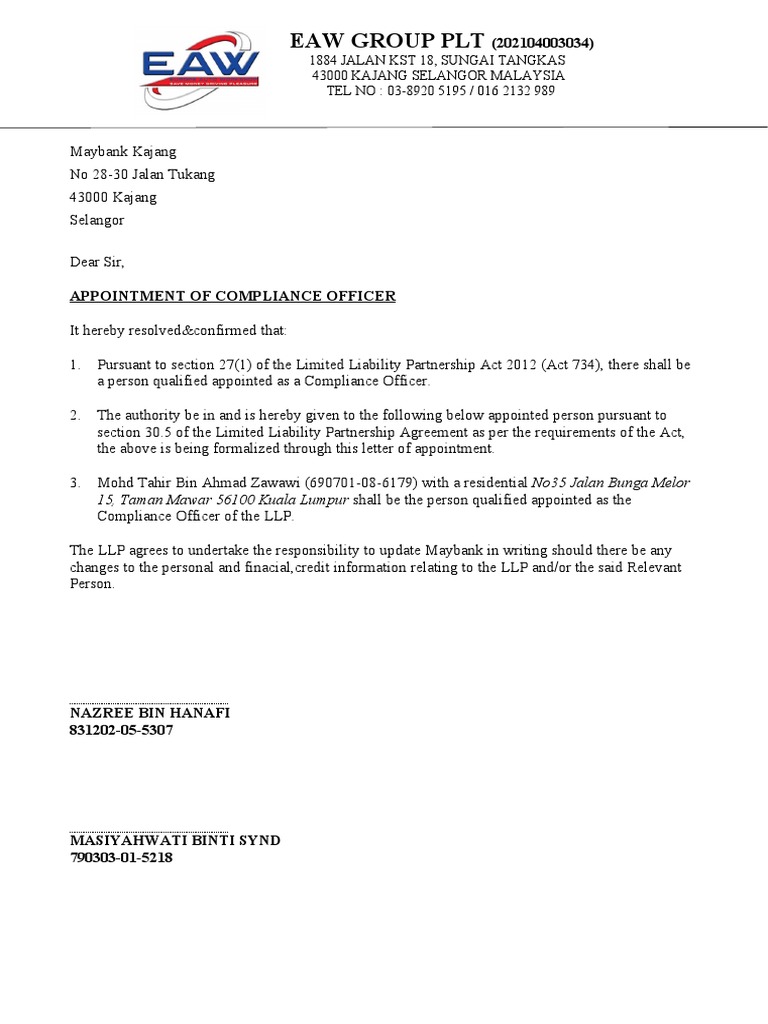 Appointment of Compliance Officer | PDF