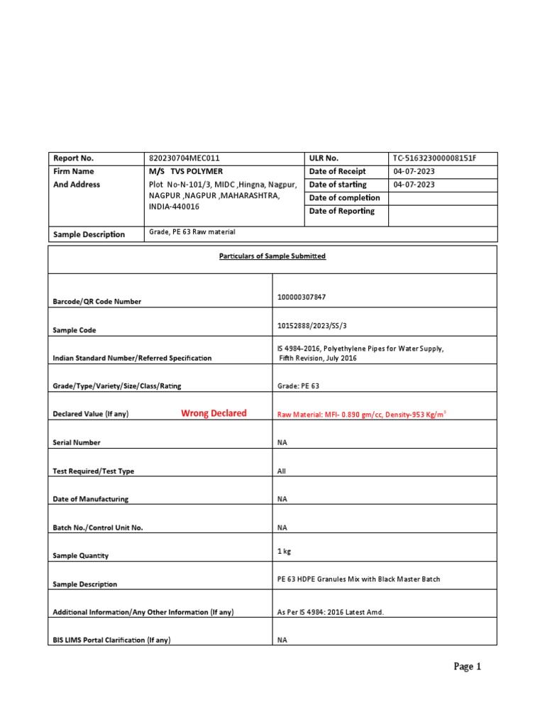 11 - HDPE PE-63 Grade Raw Material and Black Master Batch | PDF