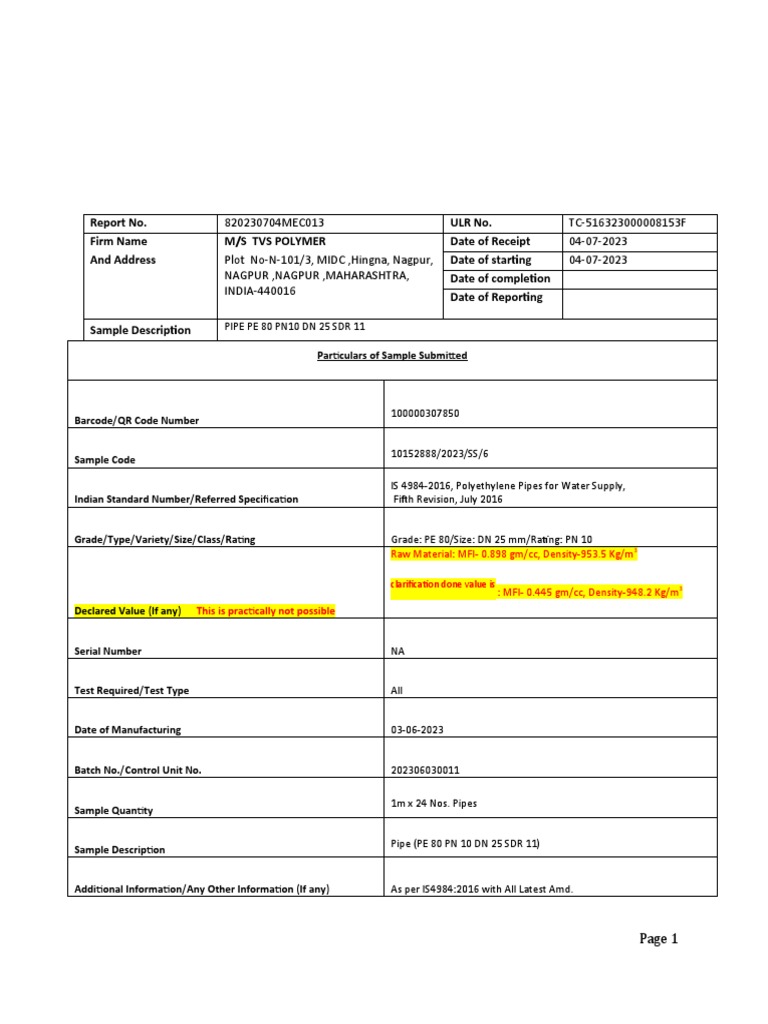 13 - IS 4984 (PE 80, PN 10, DN 25) Revised17823 | PDF
