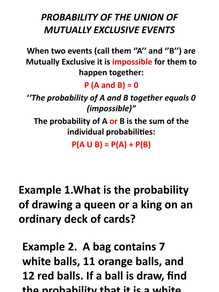 Probability of The Union of Mutually Exclusive Events | PDF | Teaching ...