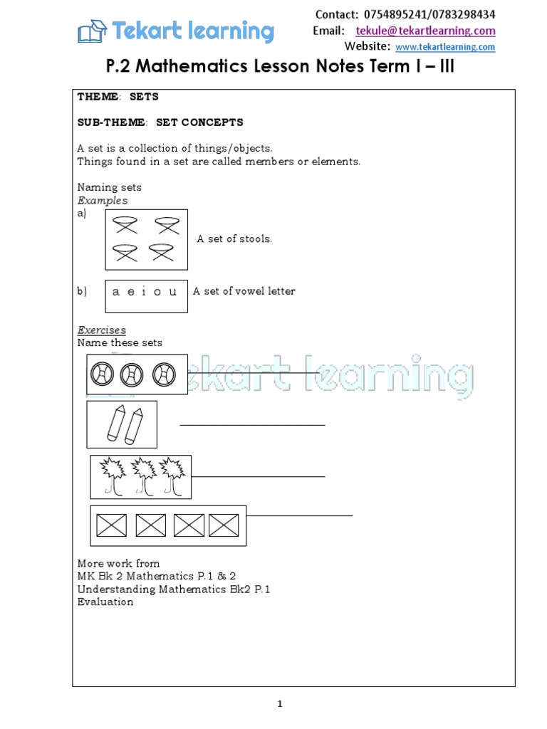 Mathematics Lesson Notes on Sets | PDF