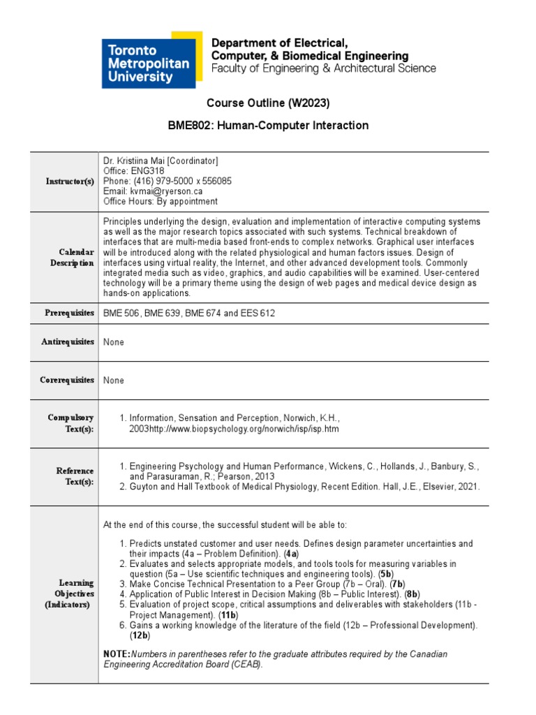 BME802 Course Outline | PDF