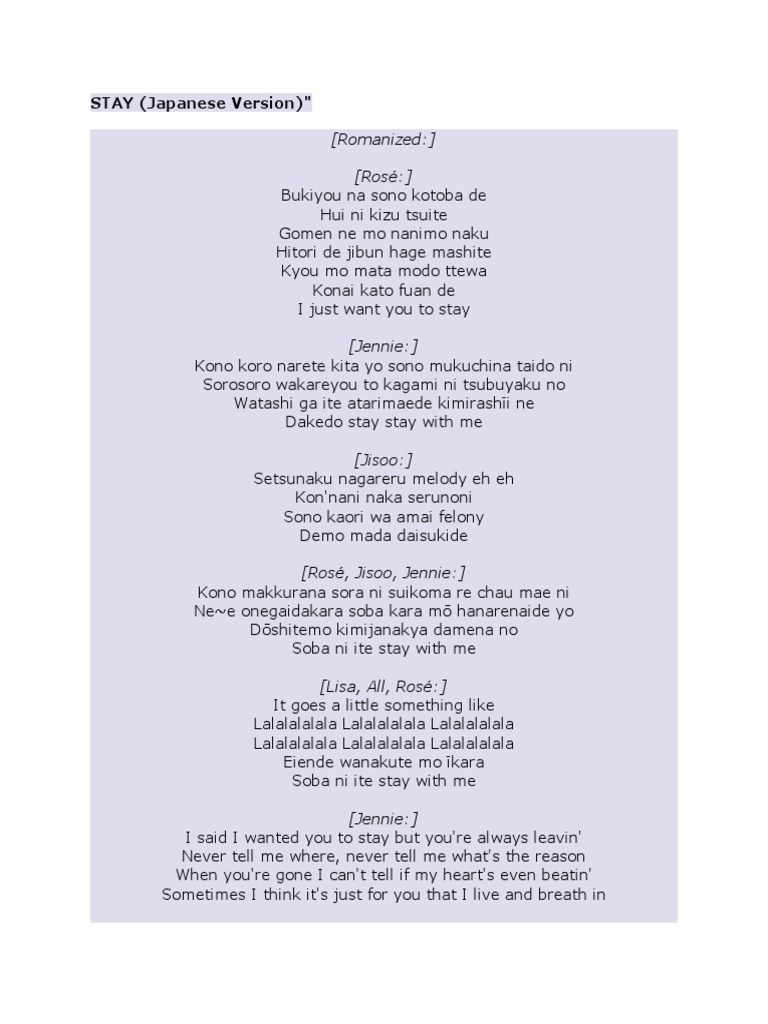 Blackpink Stay Lyrics-Japanese | PDF