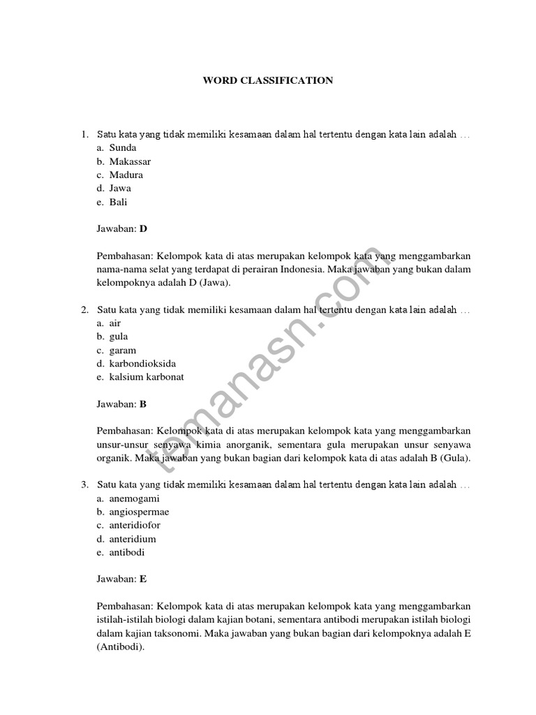 Word Classification Pre Test | PDF | Seni & Disiplin Bahasa