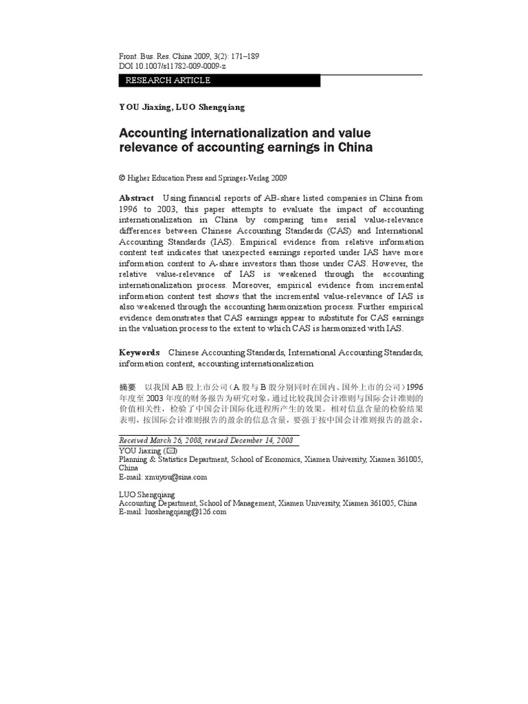 Accounting Internationalization and Value Relevance of Accounting ... Accounting Internationalization and Value Relevance of Accounting ...