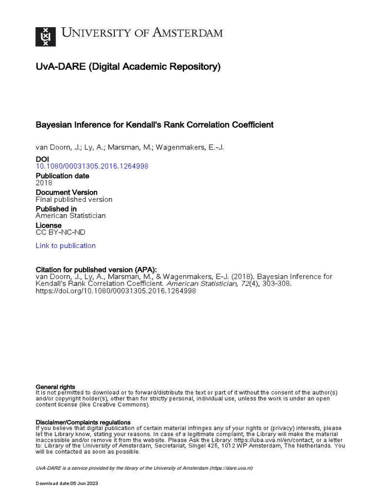 Bayesian Inference For Kendall S Rank Correlation Coefficient | PDF ...
