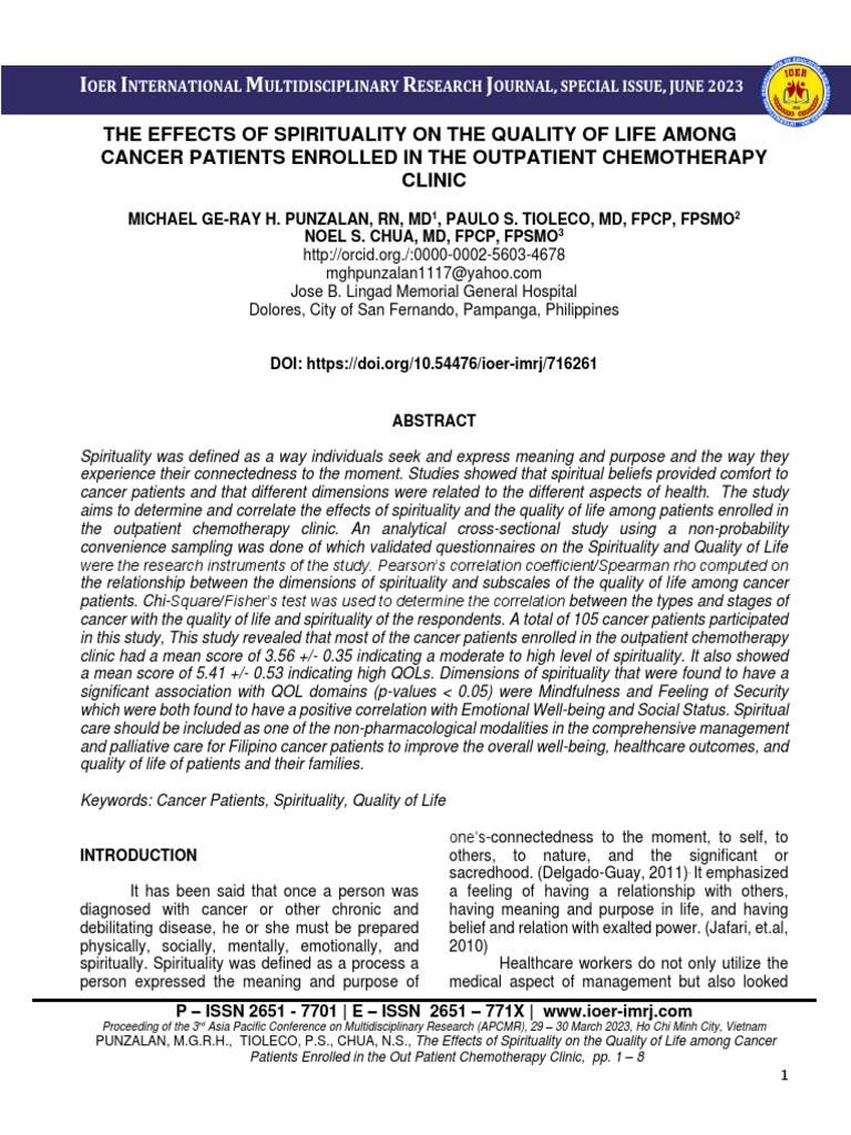 The Effects of Spirituality On The Quality of Life Among Cancer Patients Enrolled in The Out ...