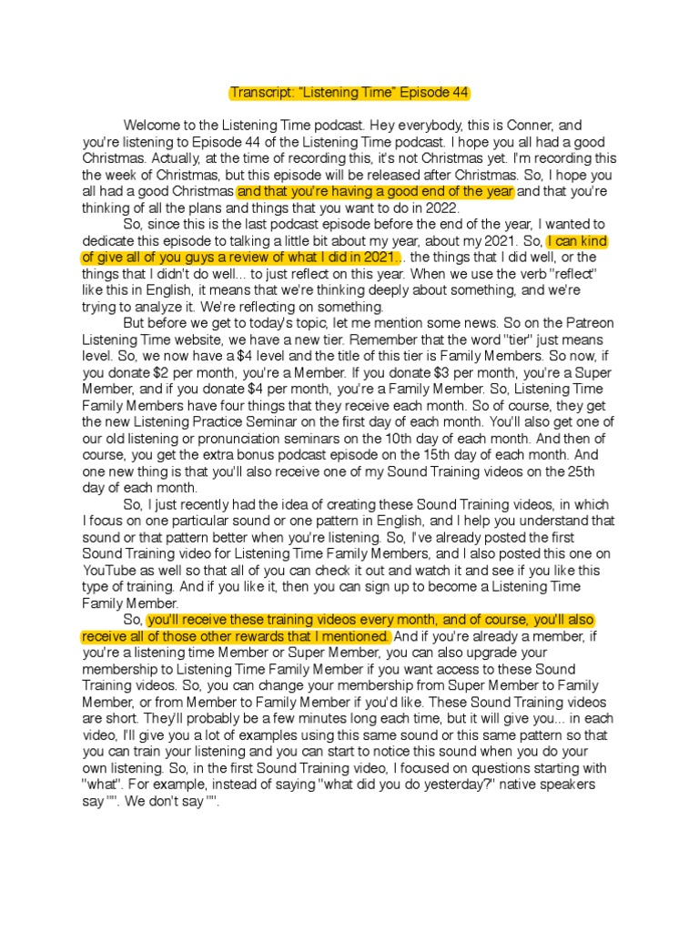 Episode 44 Transcript - Listening Time | PDF | Podcast | English Language