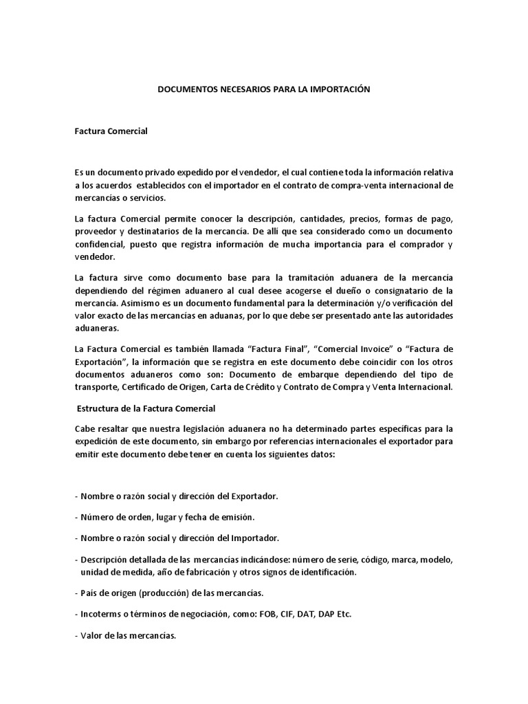 Documentos Utilizados en El Comercio Exterior | PDF | Factura | aduana