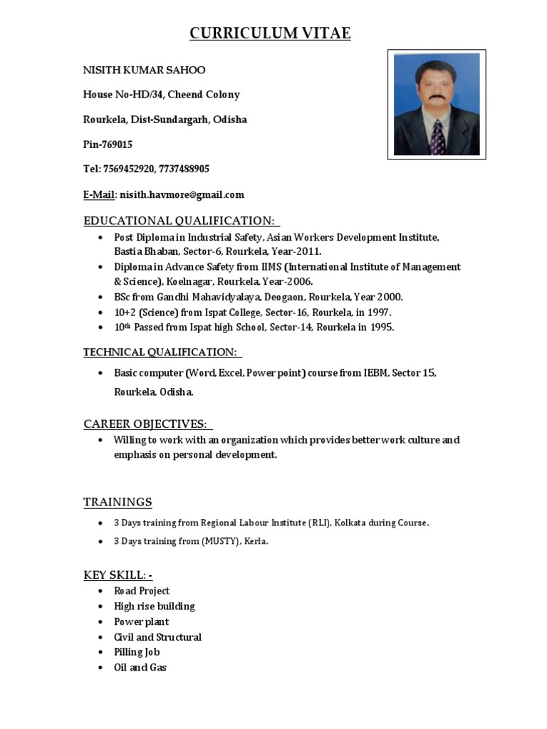 Safety Officer CV - Nisith Kumar Sahoo | PDF