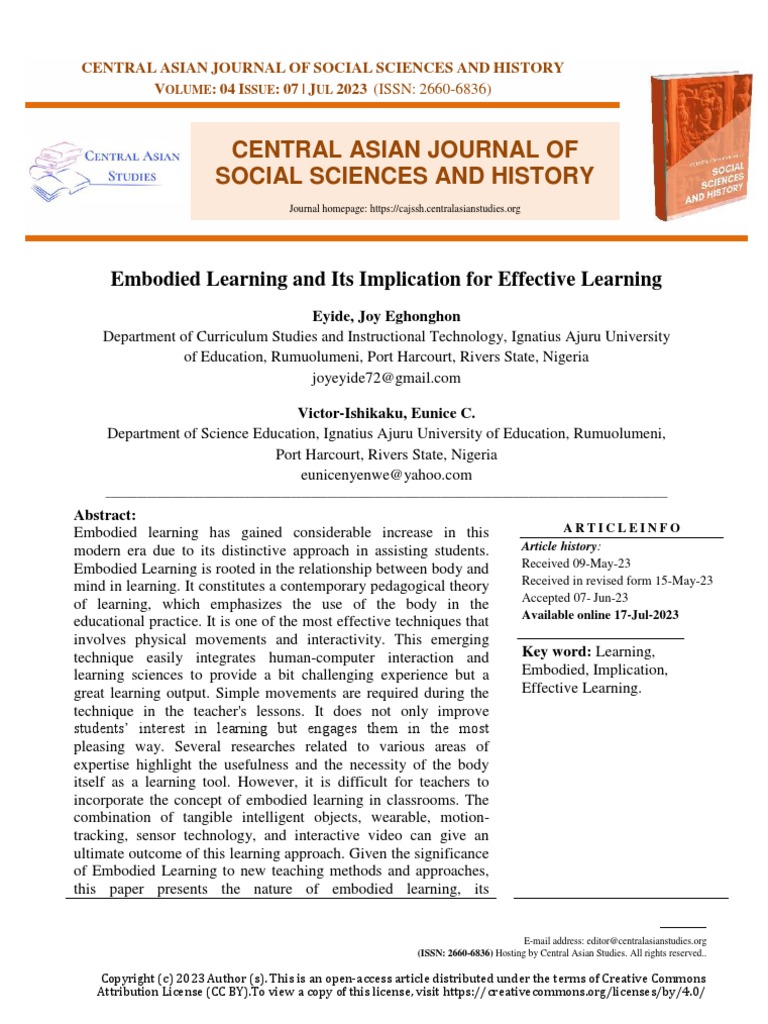 Embodied Learning and Its Implication For Effective Learning | PDF | Embodied Cognition | Learning