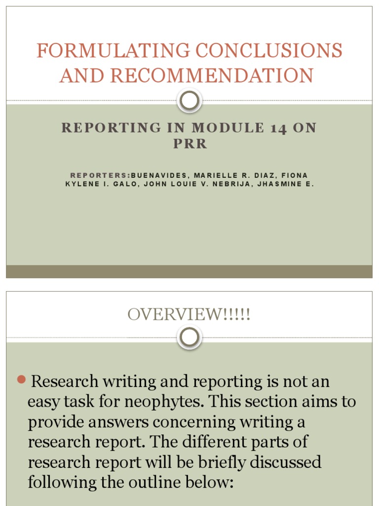 Formulating Conclusions and Recommendation | PDF | Methodology | Data