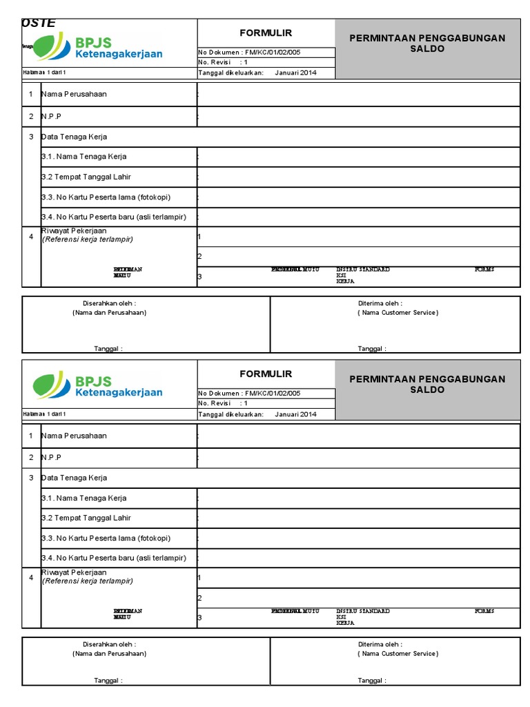 Formulir Penggabungan Saldo BPJS | PDF