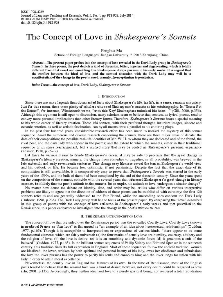 The Concept of Love in Shakespearean Sonnets | PDF | Shakespeare's ...
