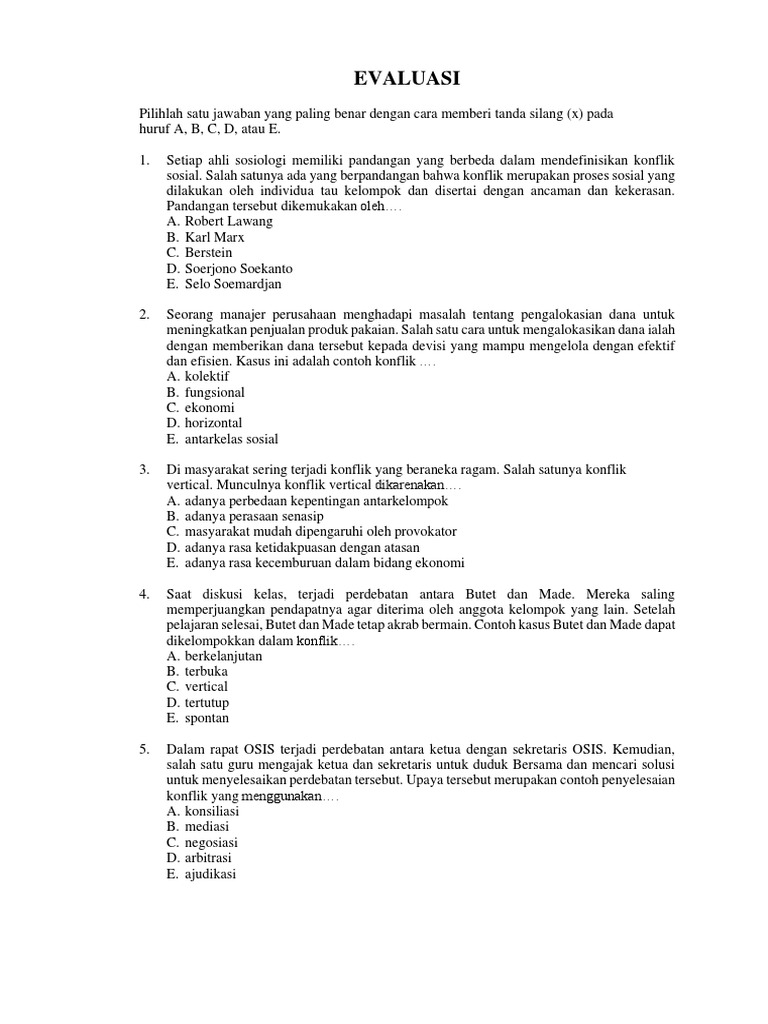 Evaluasi Kelas Xi Materi Konflik | PDF