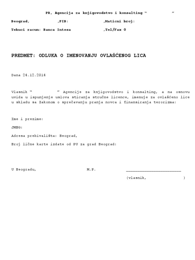 Odluka o Imenovanju Za Pranje Novca | PDF