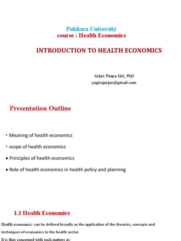 Health Economics - Introduction - Arjun Thapa Giri | PDF