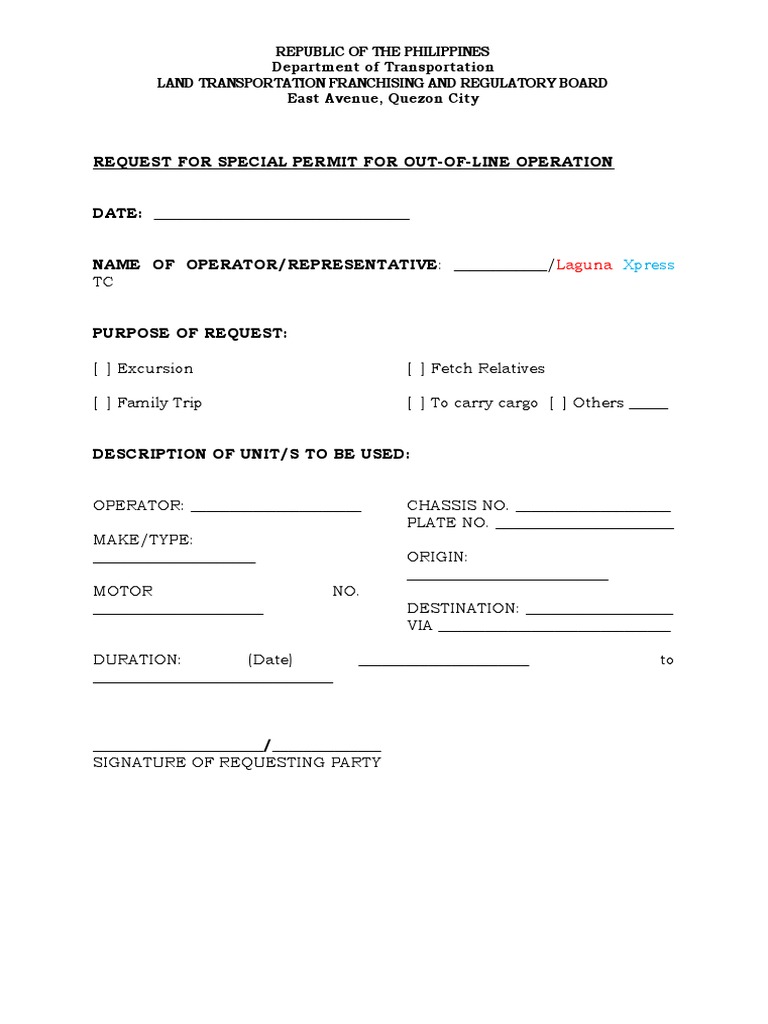 Request For Special Permit For Out-Of-Line Operation | PDF