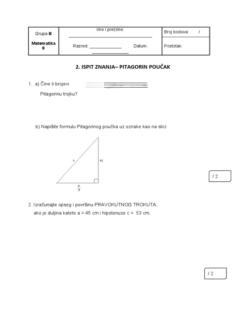 Razred: 2. ISPIT Grupa B | PDF
