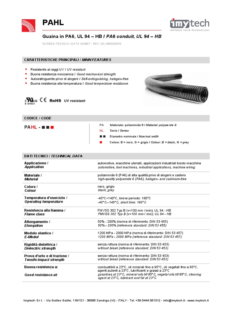 PAHL Guaina Scheda-Tecnica | PDF
