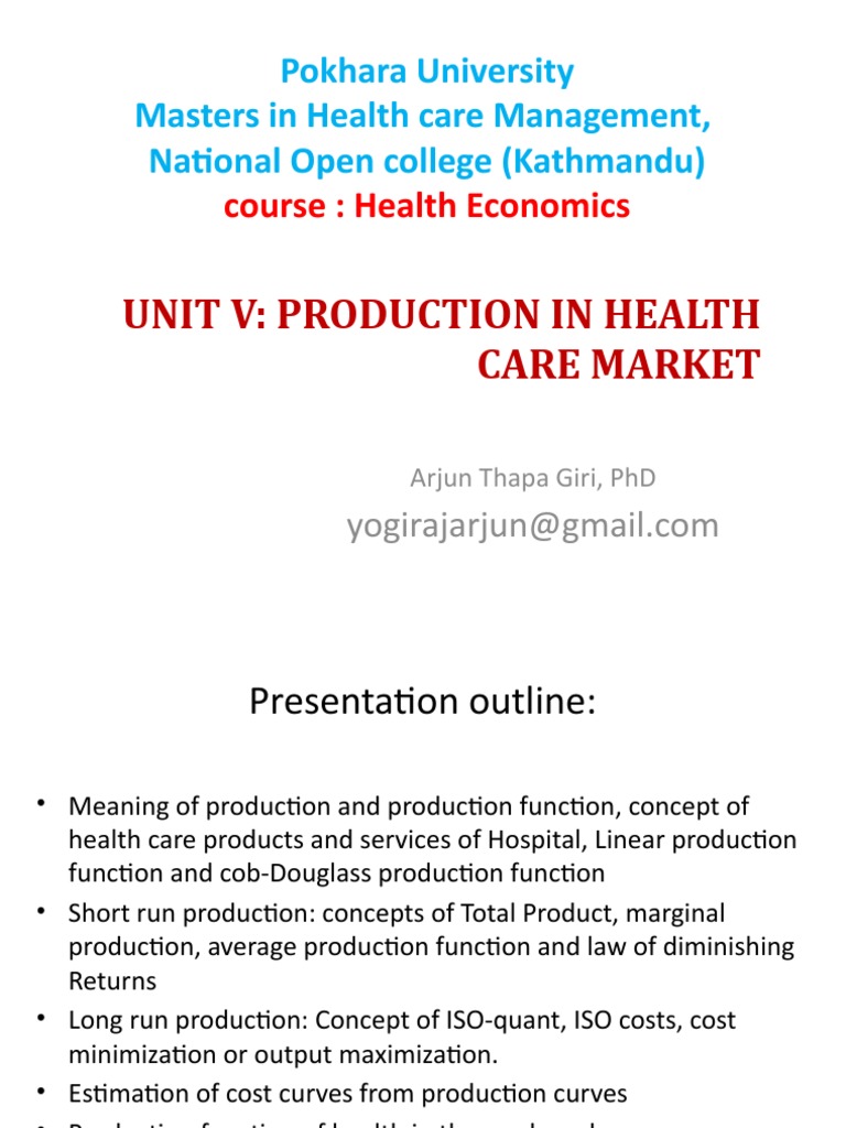 Health Eco - Production - Arjun | PDF | Production Function | Average Cost