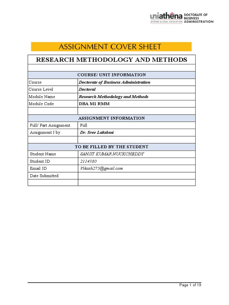 Sanjit Kumar Nuckcheddy DBA M1 RMM FINAL | PDF | Statistics | Quantitative Research