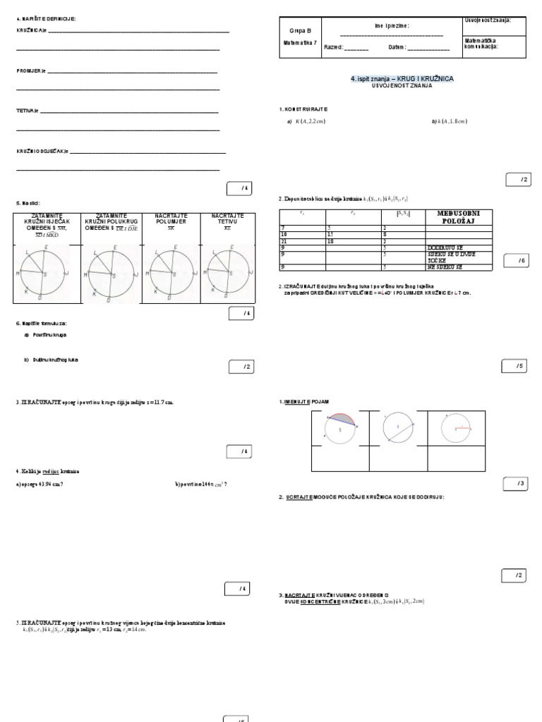 4. Ispit - Krug i Kružnica - b | PDF