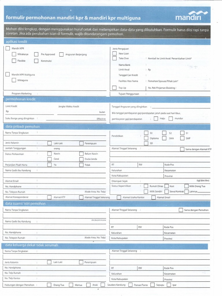 Form Isian Kredit KPR Bank Mandiri | PDF