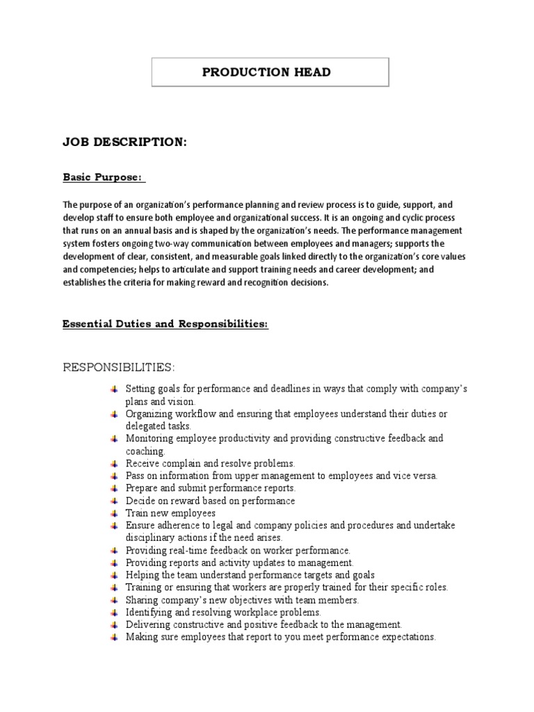 Production Head | PDF | Goal | Organizational Behavior