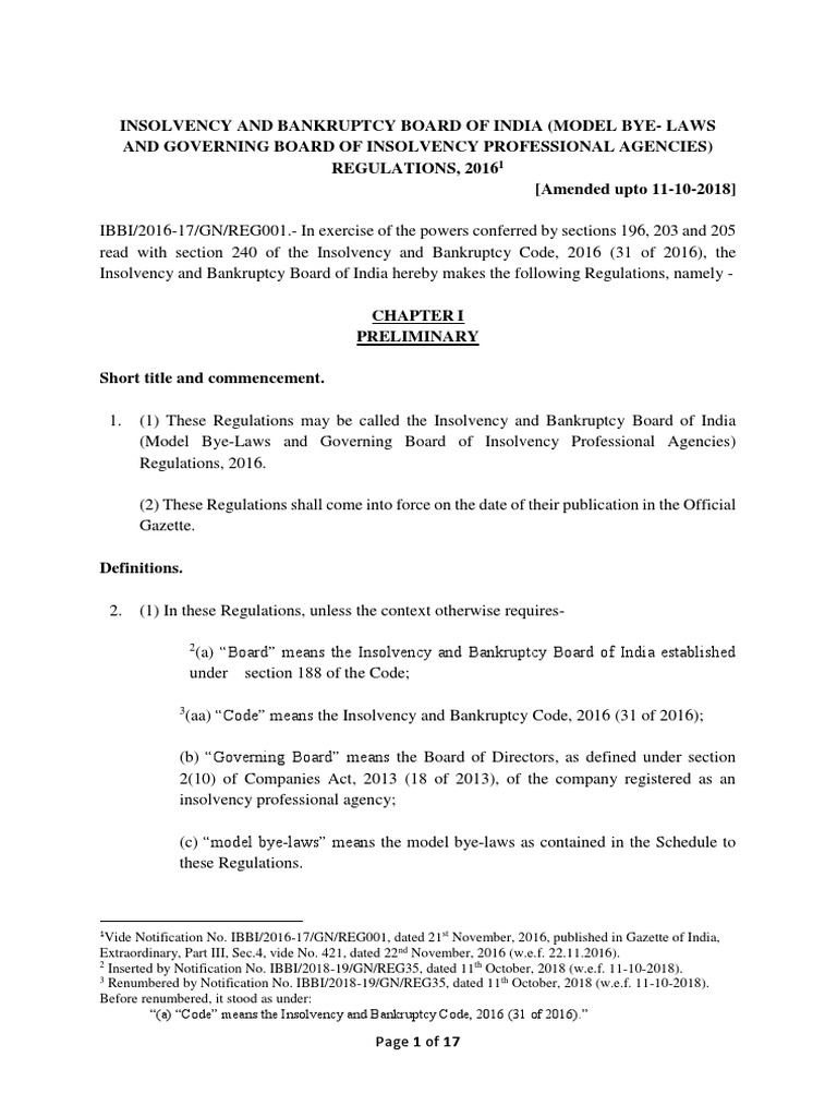 IBBI Model Regulations 2016 | PDF | Bankruptcy | By Law