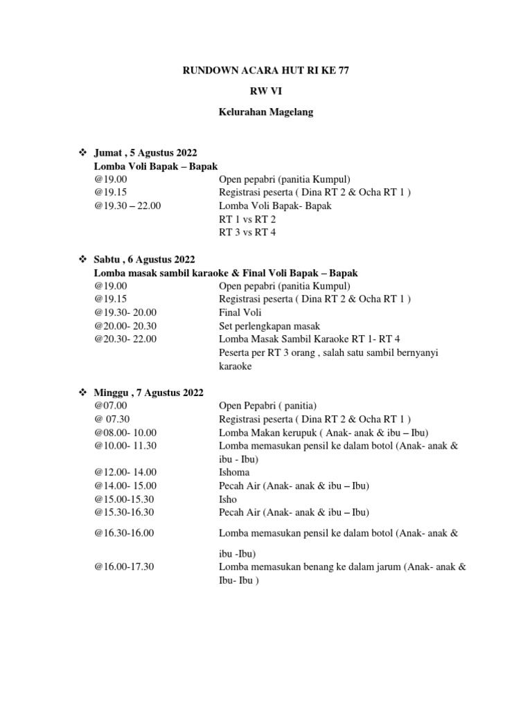 RUNDOWN ACARA HUT RI KE 77 New | PDF