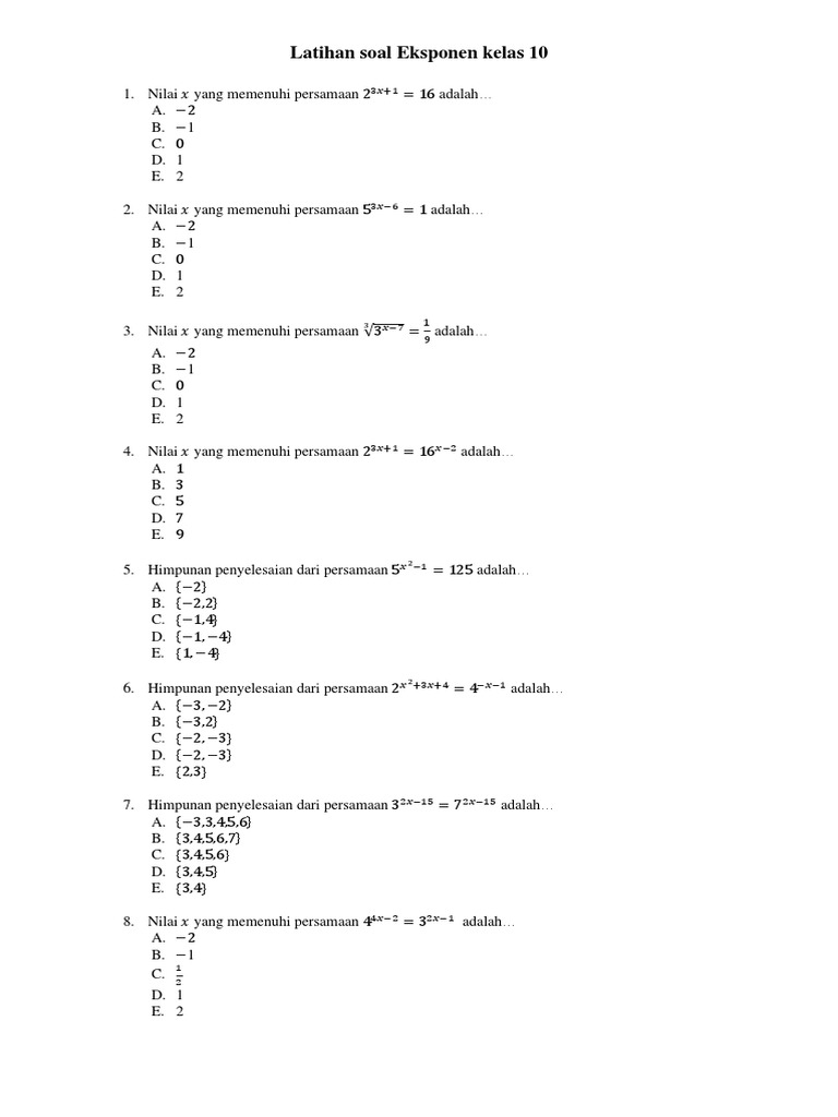Latihan Soal Eksponen Kelas 10 | PDF Latihan Soal Eksponen Kelas 10 | PDF