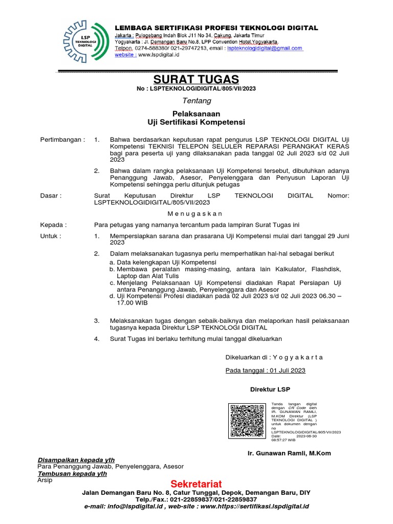 Ba&surat Tugas Ujk Tangerang 2 Juli 2023 | PDF