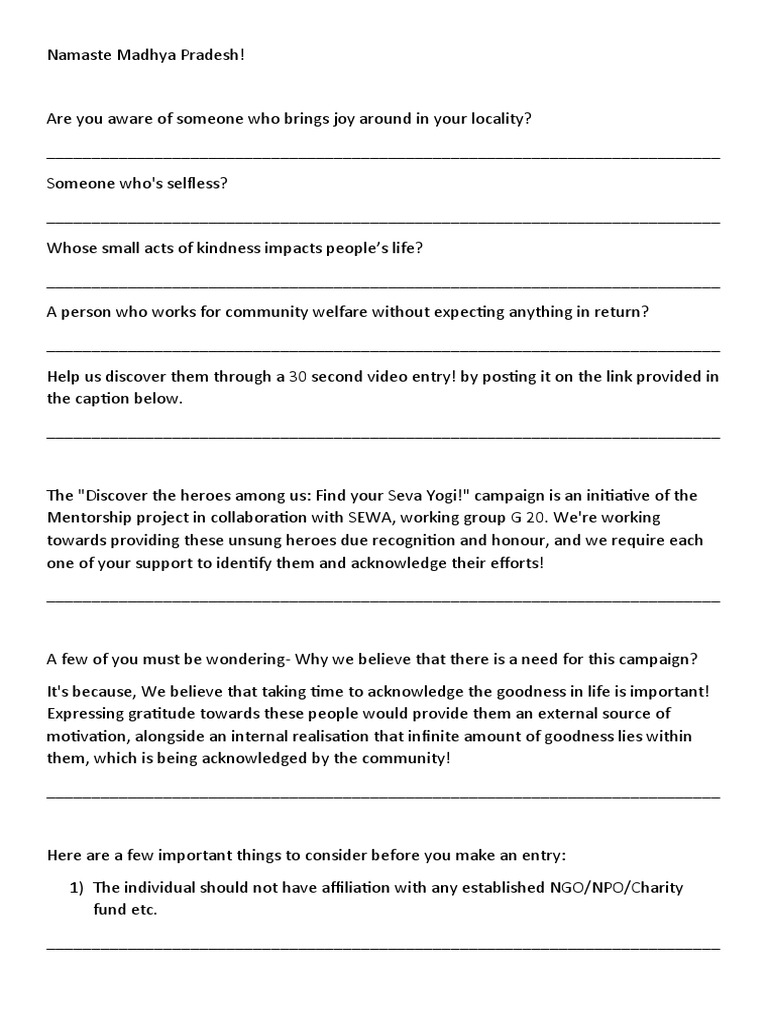 Script - Seva Yogi Campaign | PDF