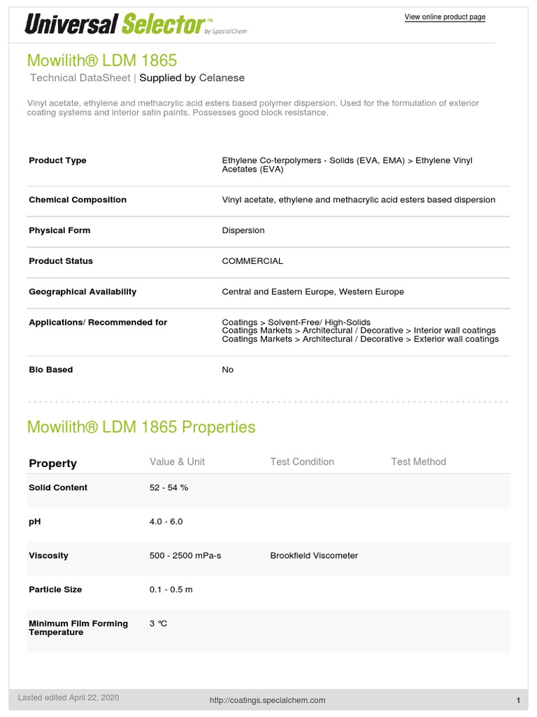 Mowilith® LDM 1865 - Celanese | PDF